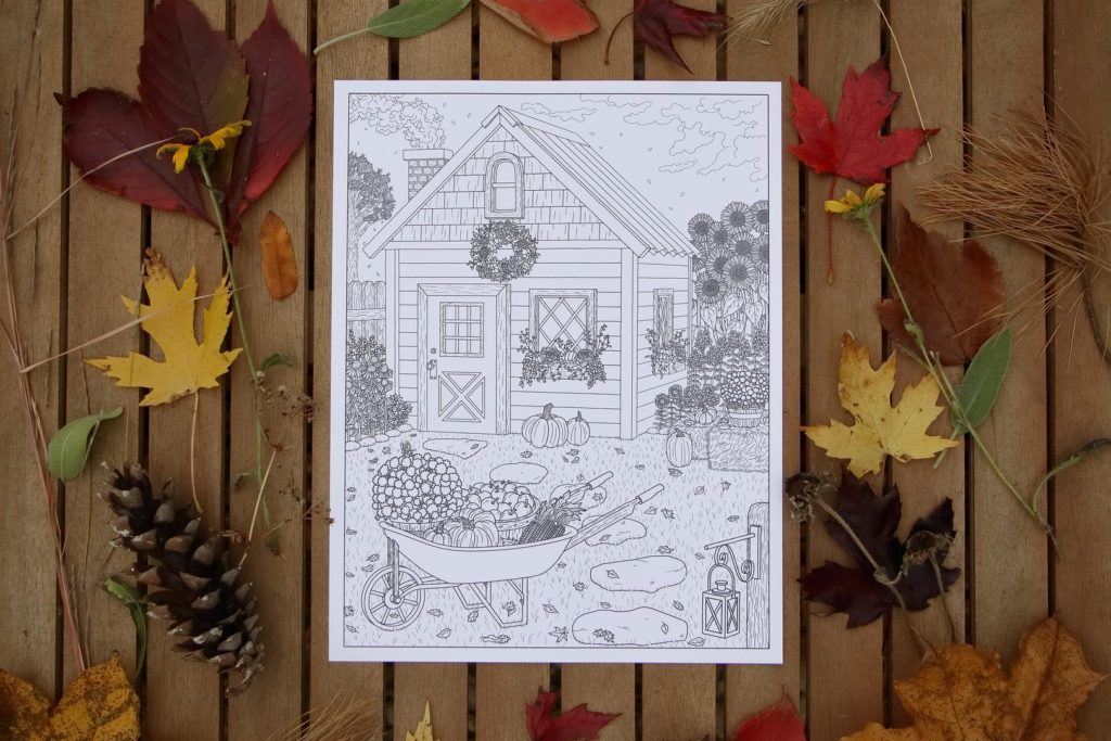 Autumn Cottage Printable Coloring Page - Dream Ripple